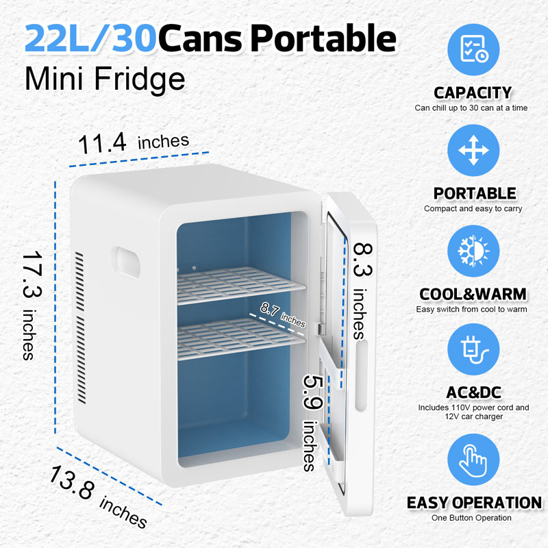 Advwin 22l Mini Fridge For Bedroom, Portable Cooler & Warmer Compact Refrigerators For Skin Care ...